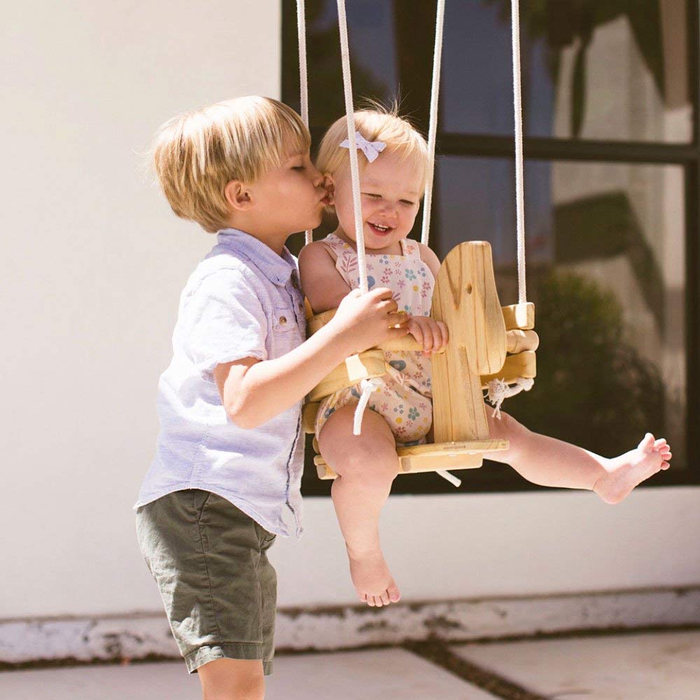 Brother-and-sister-swinging-in- Ecotribe-Wooden-Toddler-Swing-Set ...